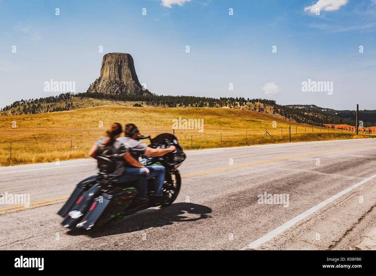 Motorcycle, Devil's Tower, Wyoming Stock Photo - Alamy