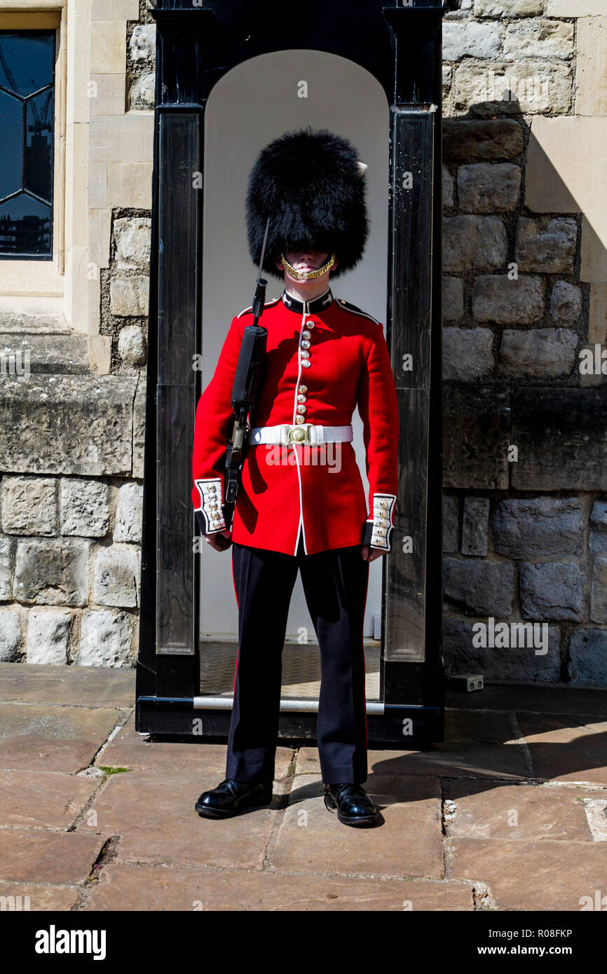 London, England, UK - May 17,2014: Royal Guard standing near booth ...