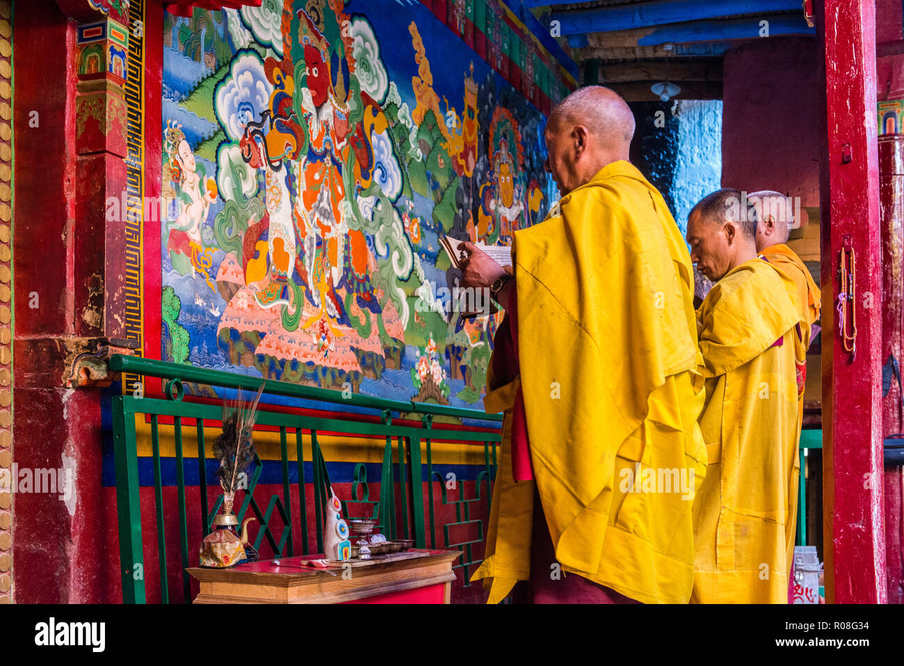 Three monks of Lamayuru Gompa, the oldest and largest existing ...