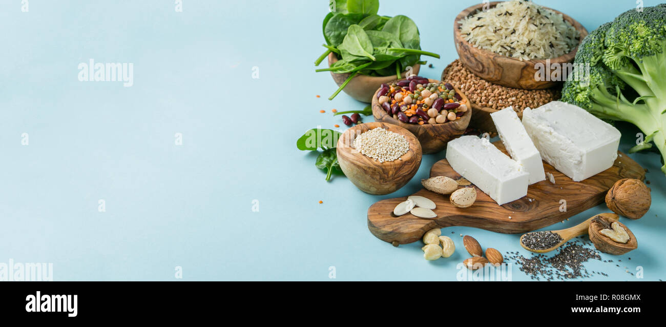 Selection of vegetarian protein sources - healthy diet concent on ...