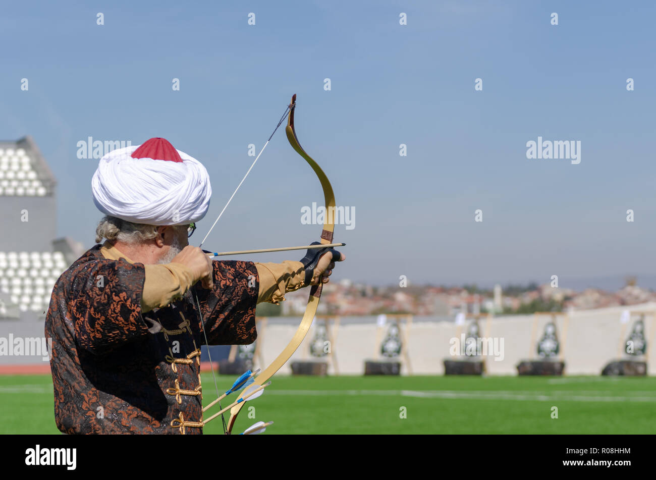 Eskisehir,TURKEY-October 28,2018:Traditional Archery .The athlete is ...