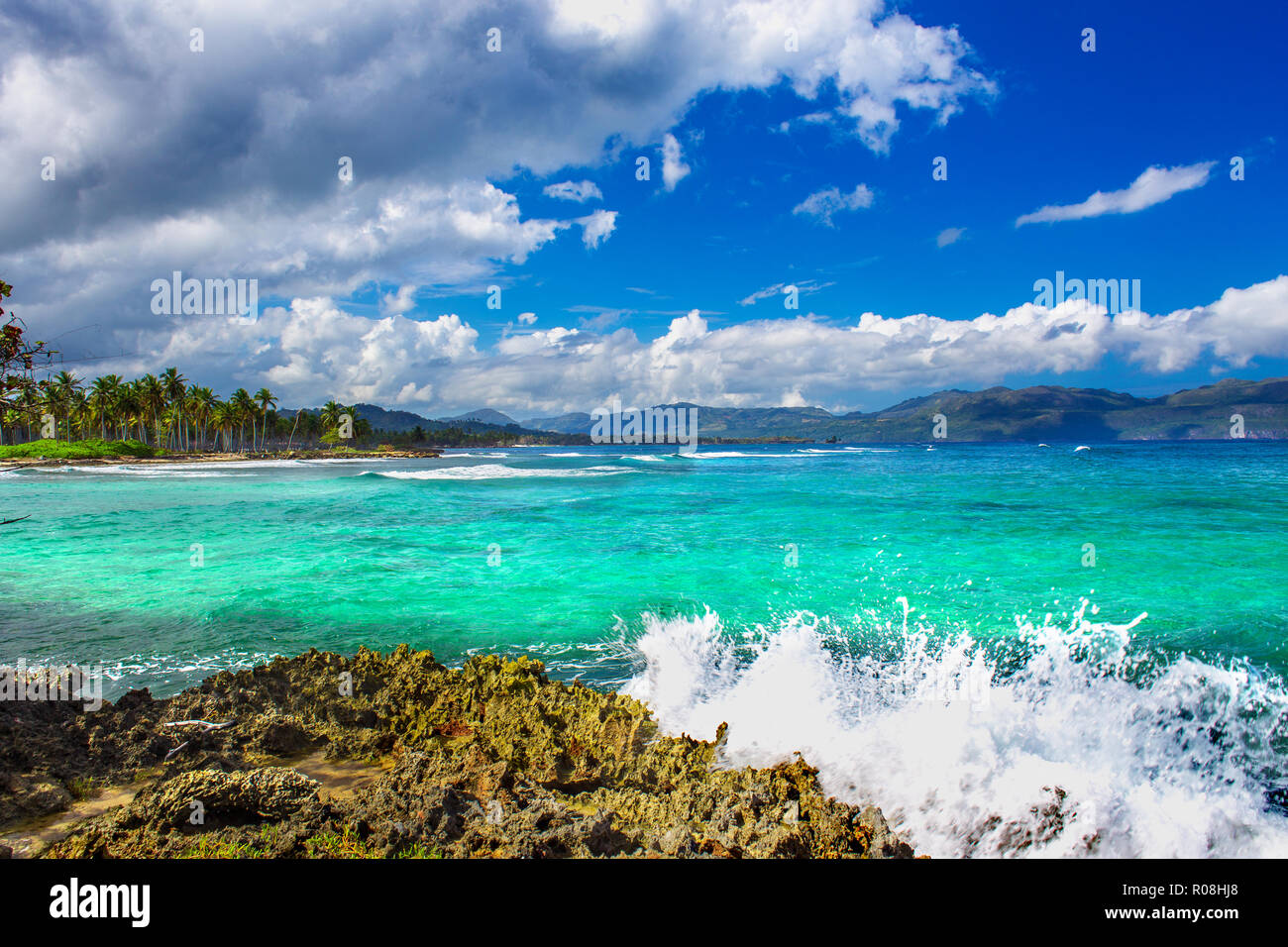 Caribbean sea surface summer wave background. Exotic water landscape ...