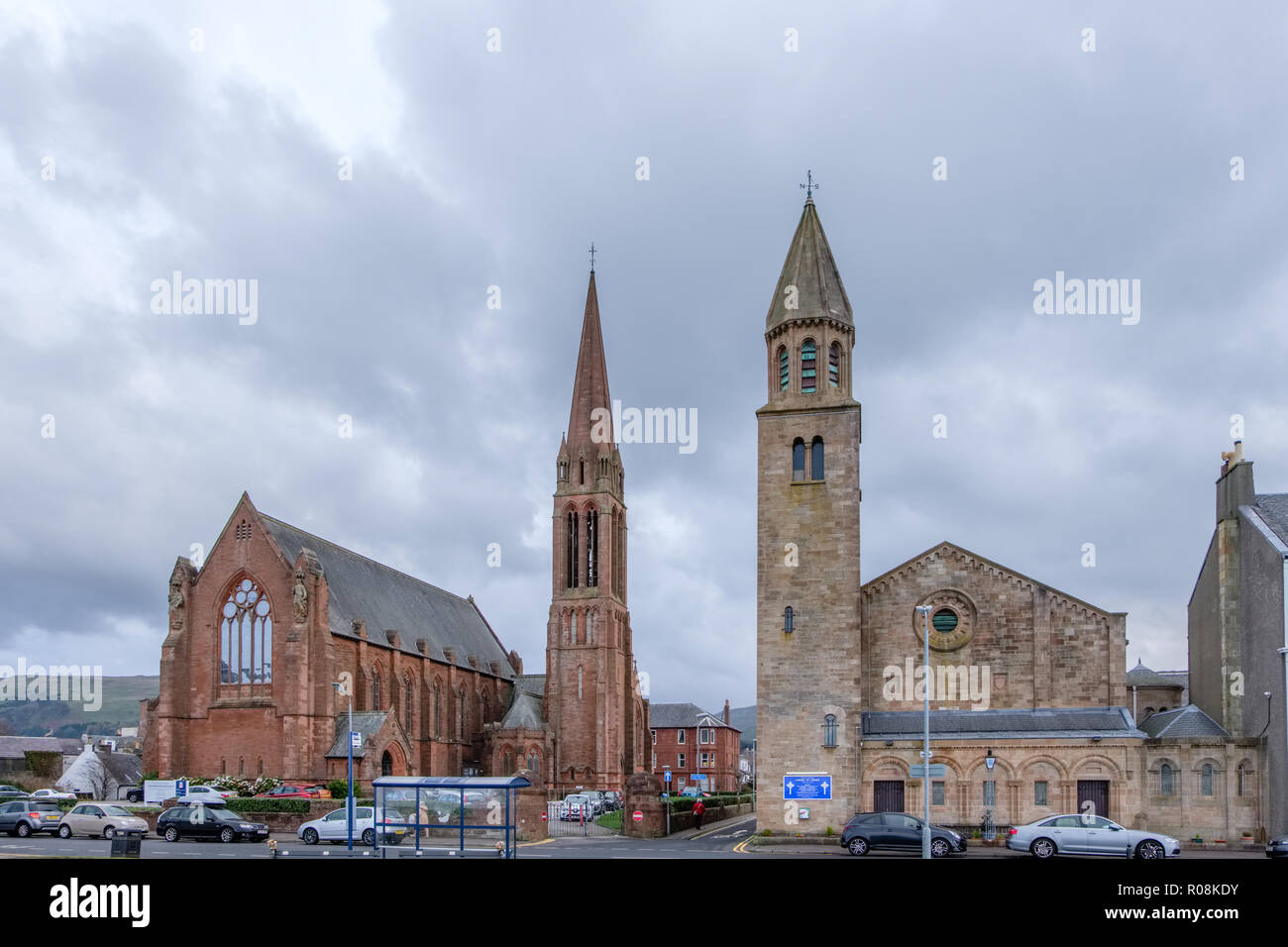 Largs, Scotland, UK - October 31, 2018: The two Church of Scotland ...