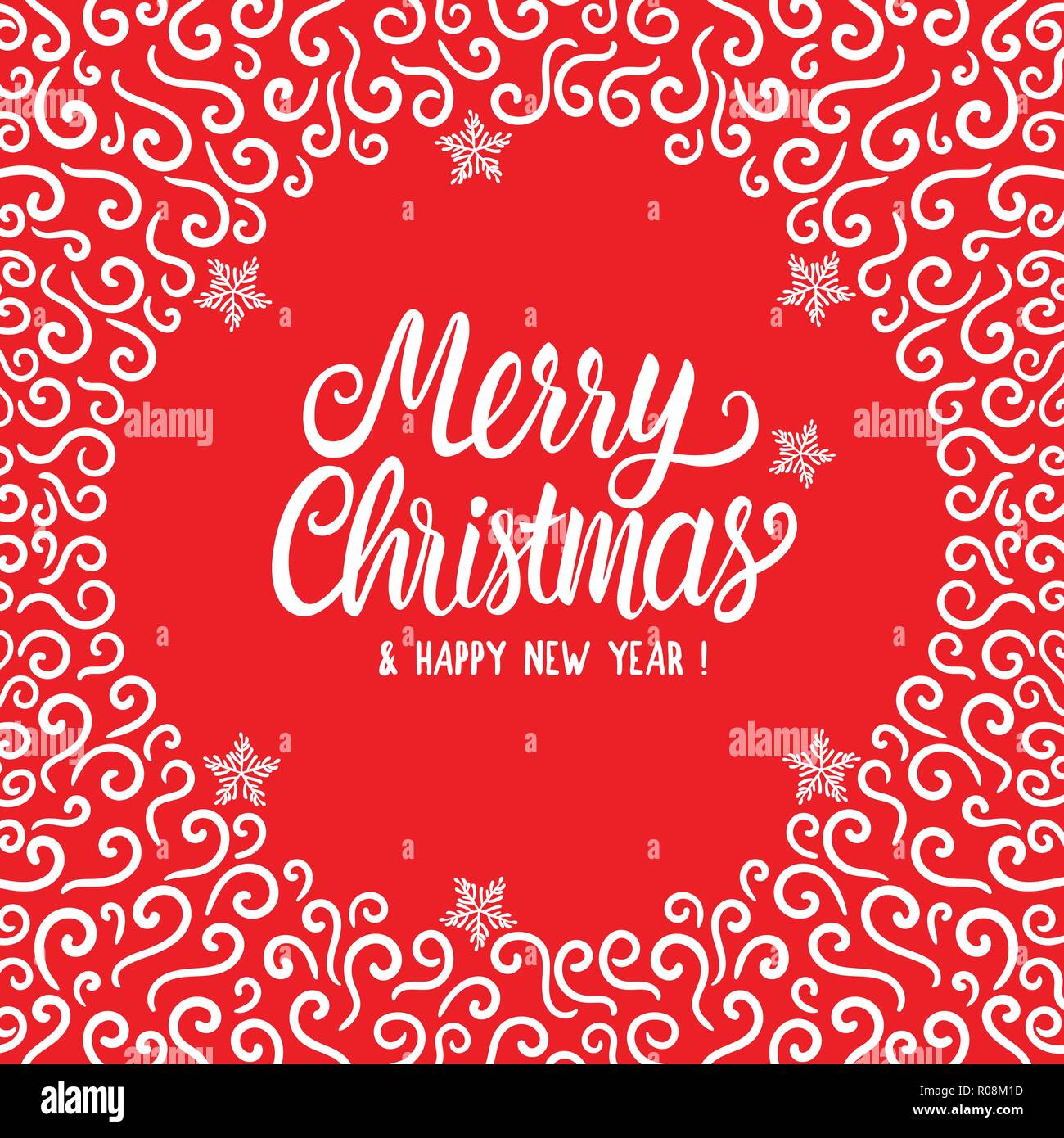 Inscription Merry Christmas and Happy New Year. Card square with a ...