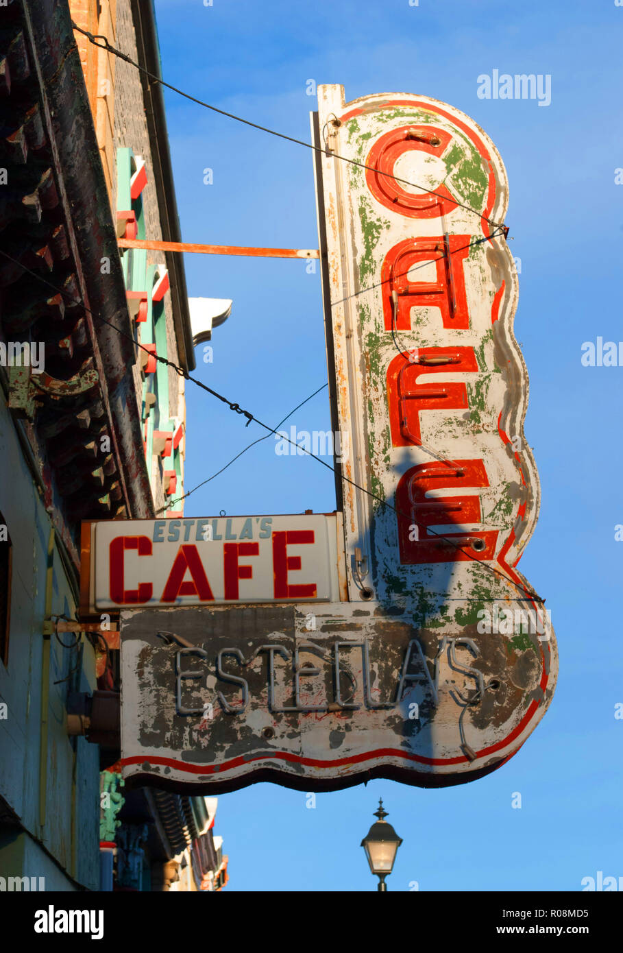 Las Vegas, Texas, Estella's Café sign Stock Photo - Alamy
