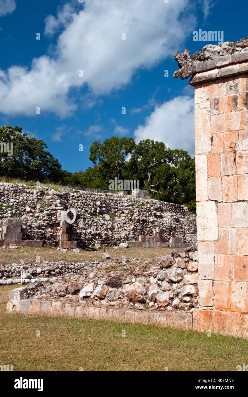 The Great Ball Court used to play a Mesoamerican ballgame, at the Uxmal ...