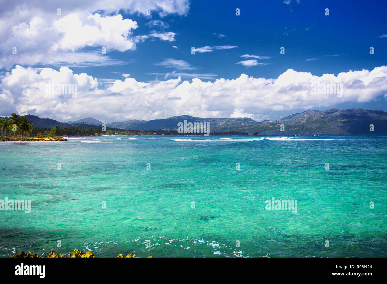 Caribbean sea surface summer wave background. Exotic water landscape ...