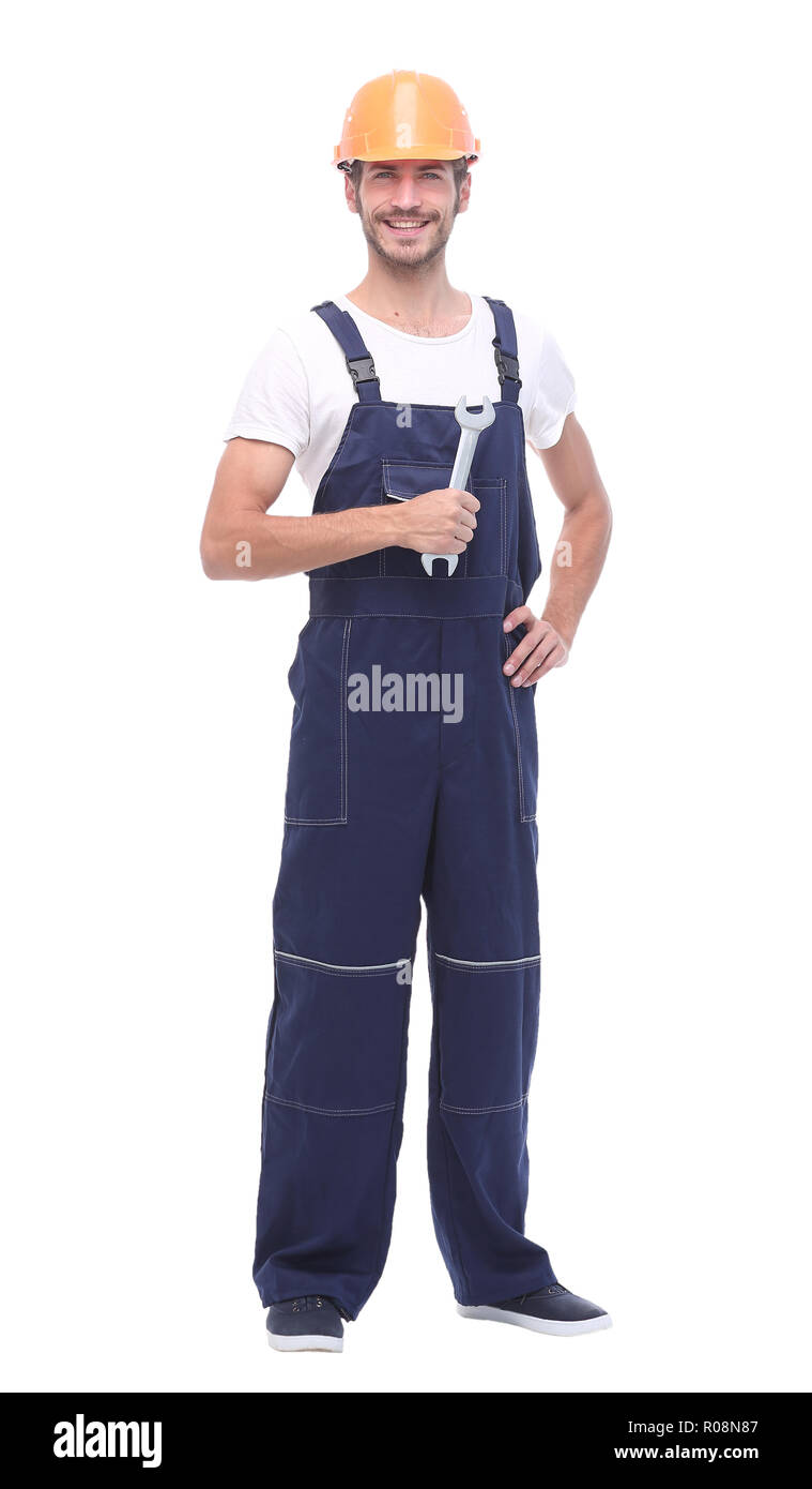 Full length shot of a construction worker. All on white background ...
