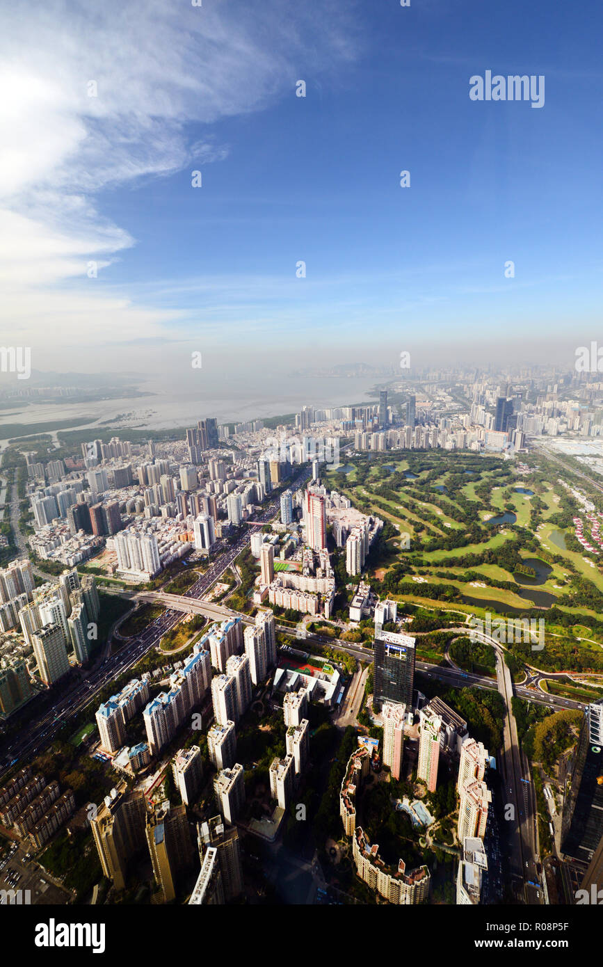 The Shenzhen Golf Club as seen from the top of the Ping An tower in ...