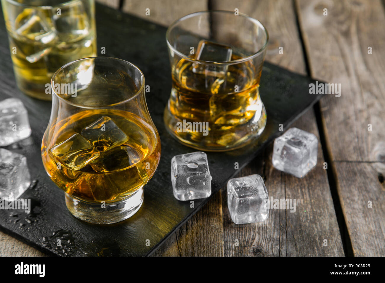 Different types of strong alcohol - bourbon, whiskey, scotch and cognac ...