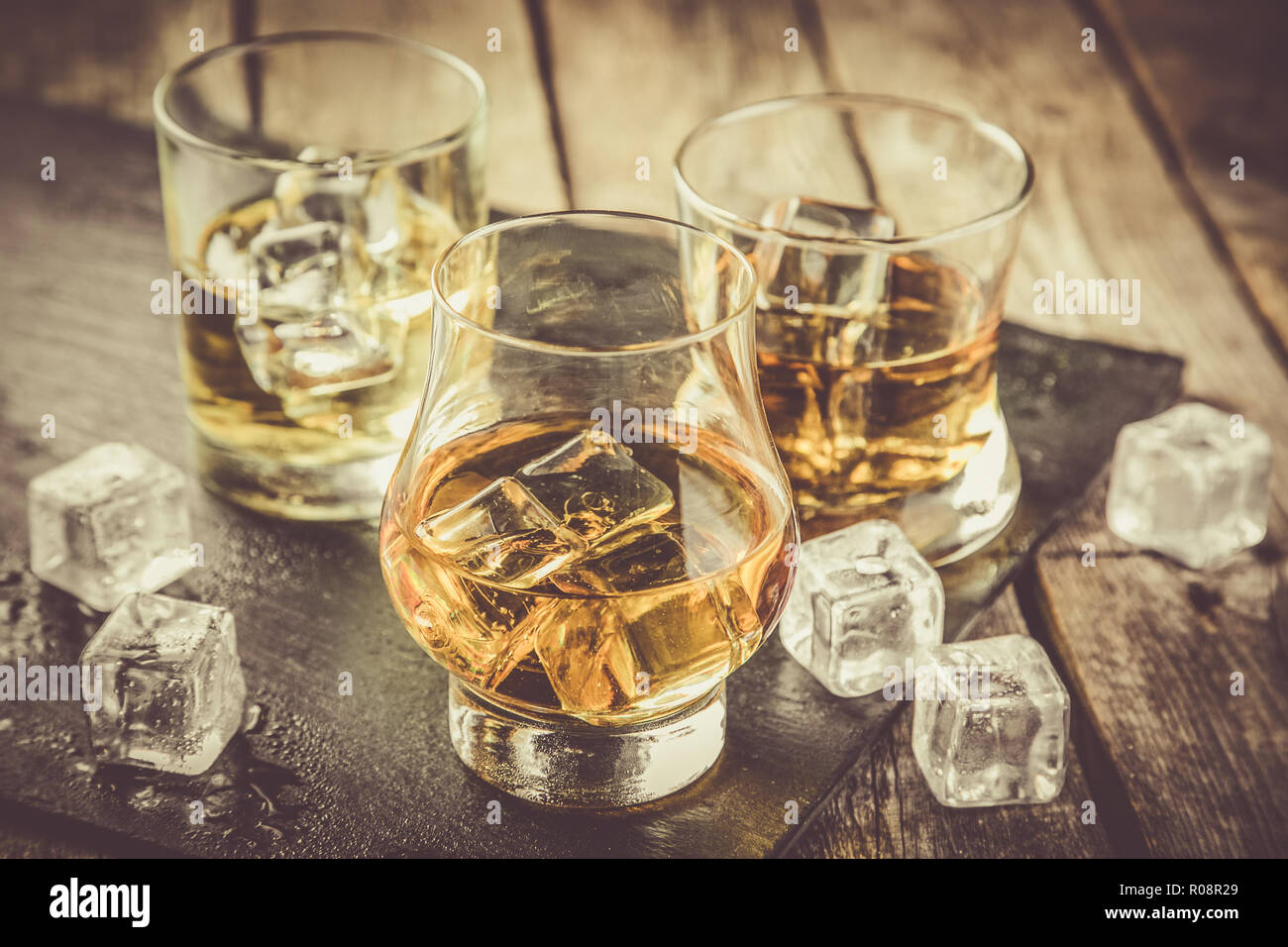 Different types of strong alcohol - bourbon, whiskey, scotch and cognac ...