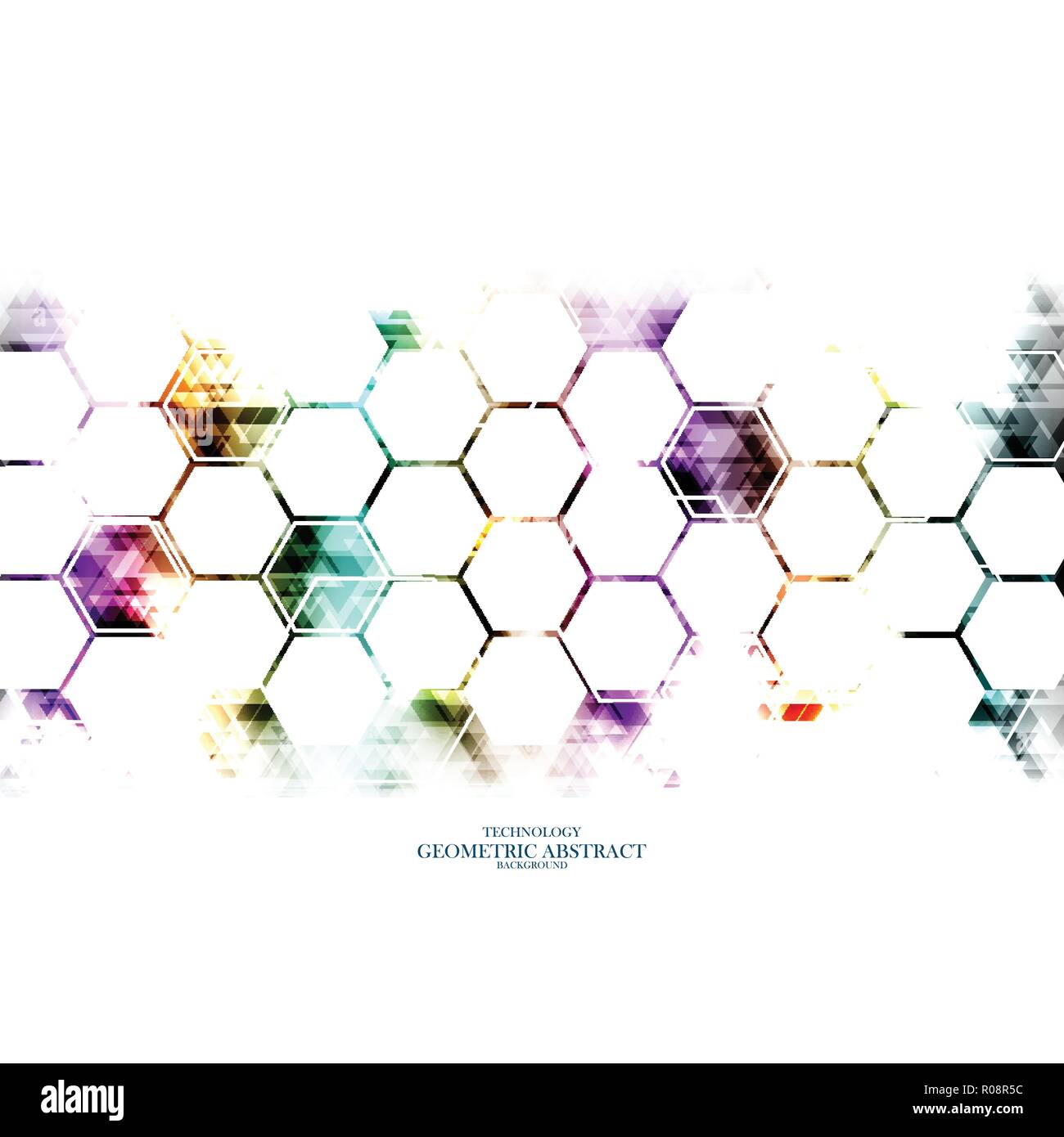 Geometric technological digital multi color hexagon abstract background ...