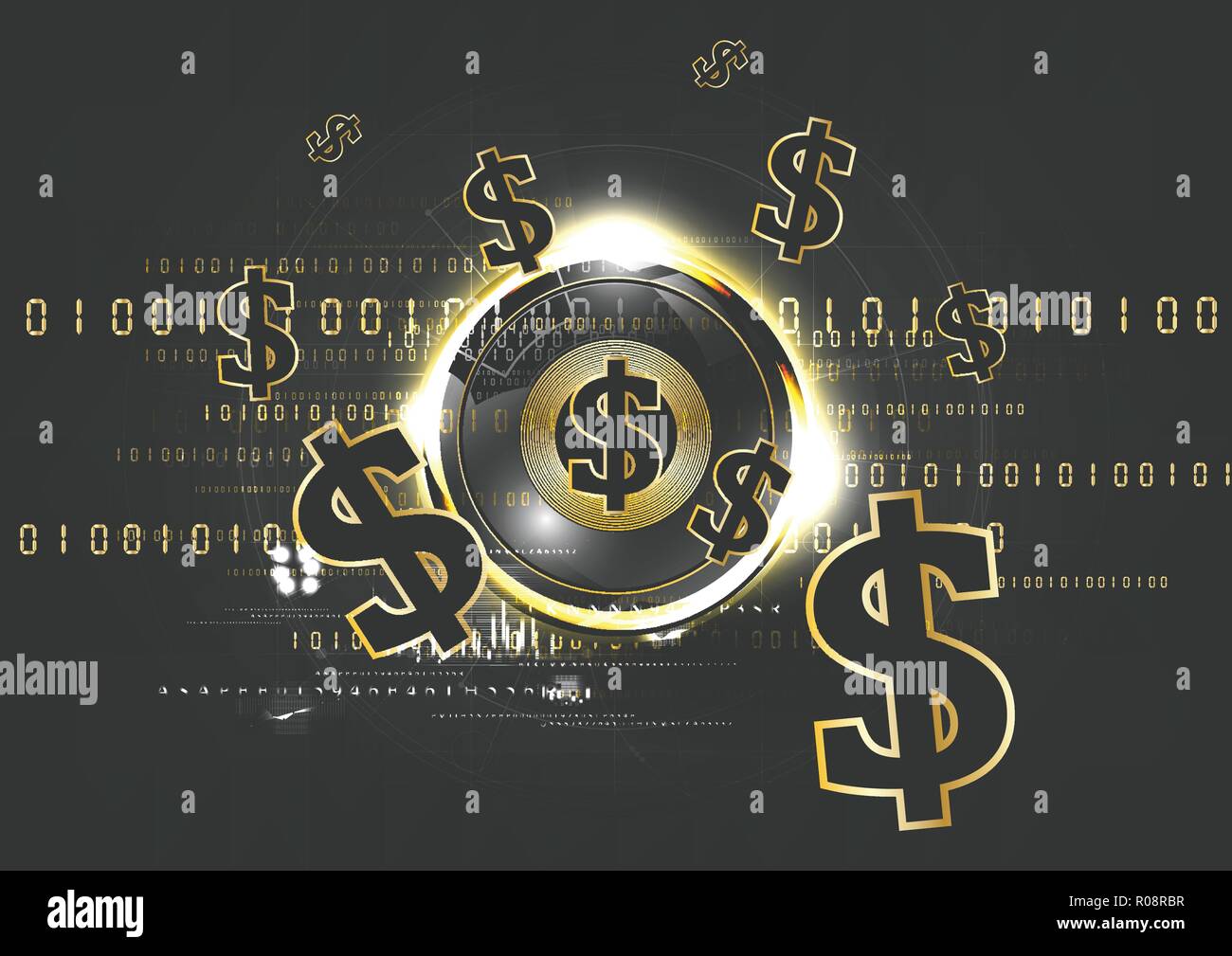 Digital currency worldwide financing golden coin flow concept ...