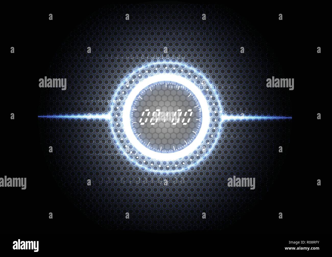 Technological abstract modern blue light clock interface background ...