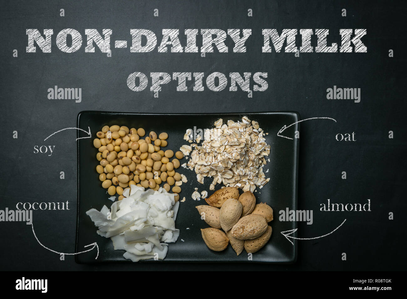 Non dairy milk concept - milk alternatives in glasses Stock Photo - Alamy