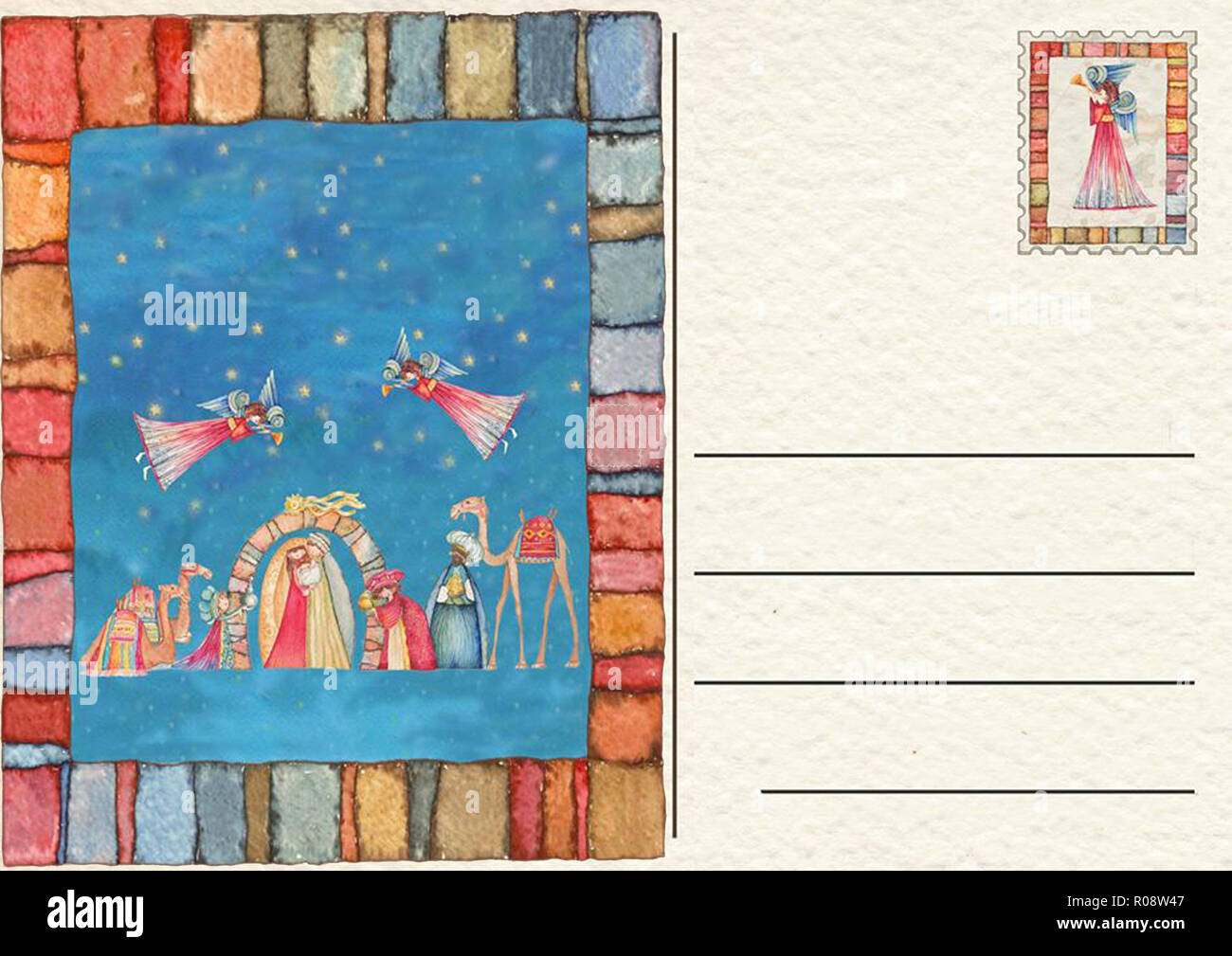 Hand drawn back postcard with Christmas nativity scene Stock Photo - Alamy