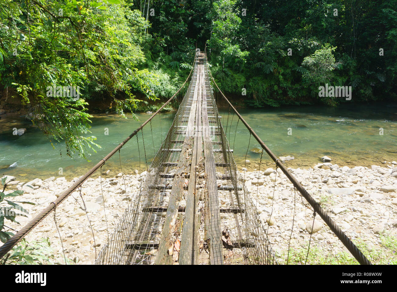 Common bridge walkway to cross river in Sabah Borneo interior Stock ...