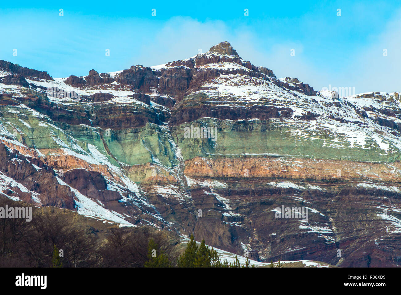 Snowy mountains colorful like rainbown at Austral Route in Chile Stock ...