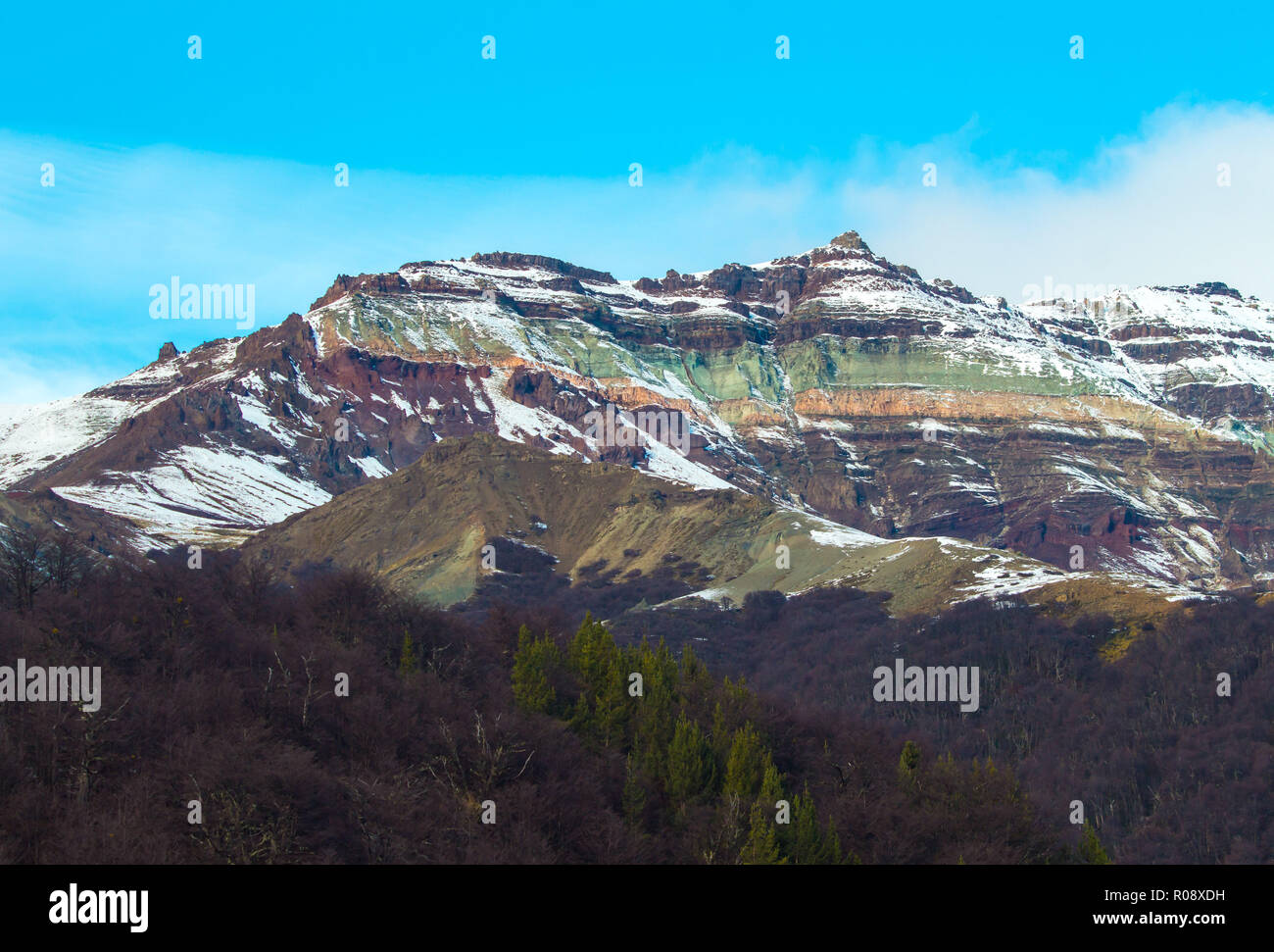 Snowy mountains colorful like rainbown at Austral Route in Chile Stock ...