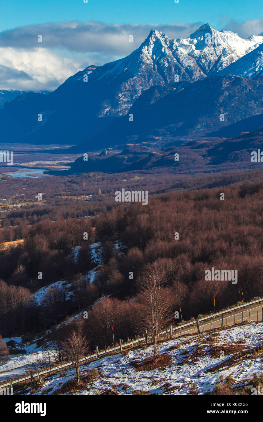 the autumn valley of Village cerro castillo, along the austral route at ...