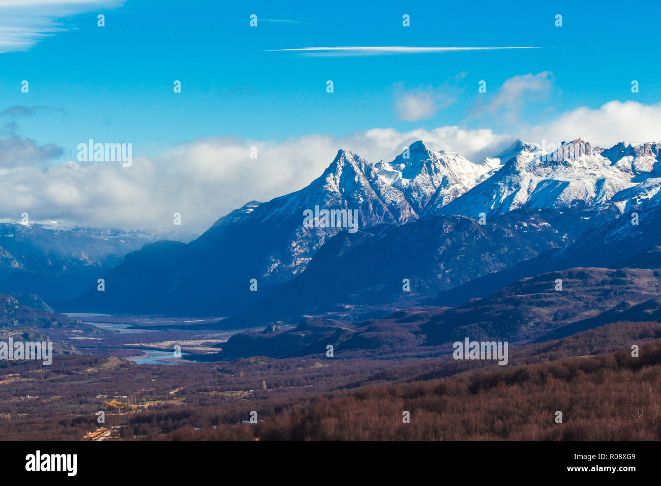 the autumn valley of Village cerro castillo, along the austral route at ...