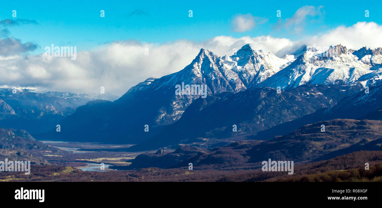 the autumn valley of Village cerro castillo, along the austral route at ...
