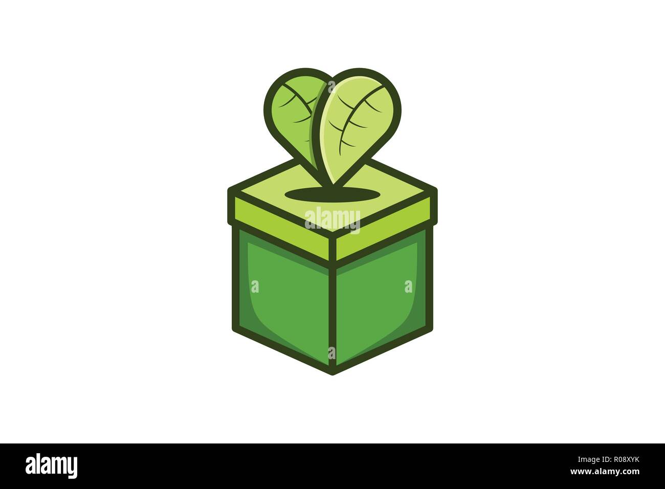 green box and heart shaped leaves logo design inspiration Stock Vector ...