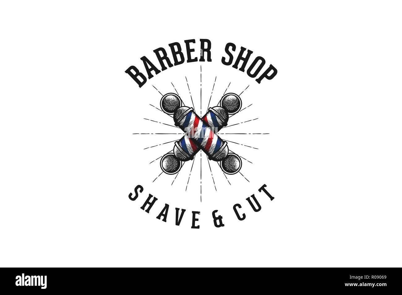 hand drawn crossed barber pole, vintage barber shop logo Designs ...