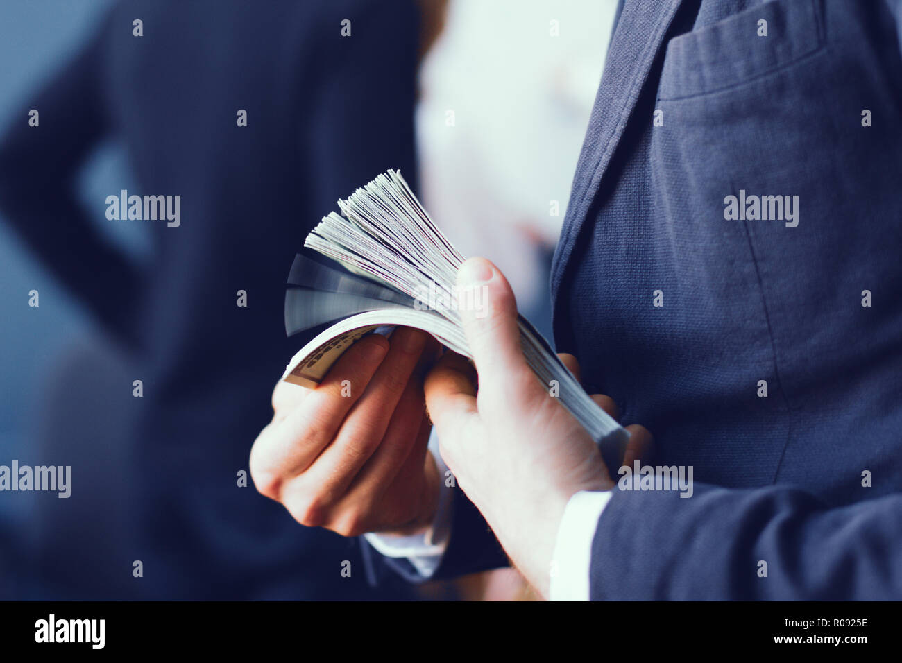 Business Man Counting Money After Profitable Deal While Being In Office ...