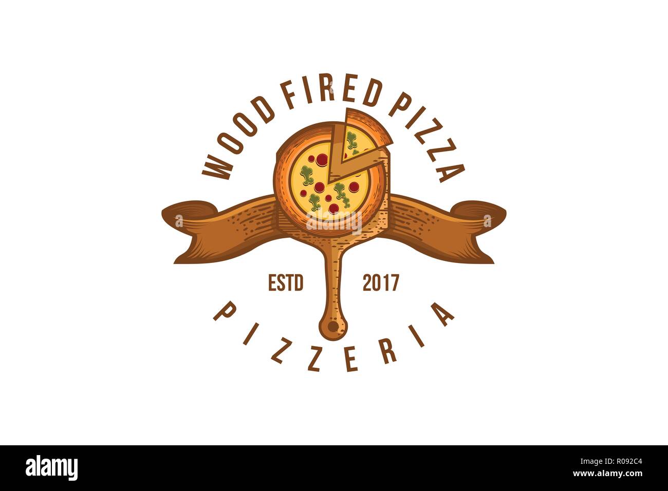 Vintage Wood Fired pizza Logo Designs Inspiration Isolated on White ...