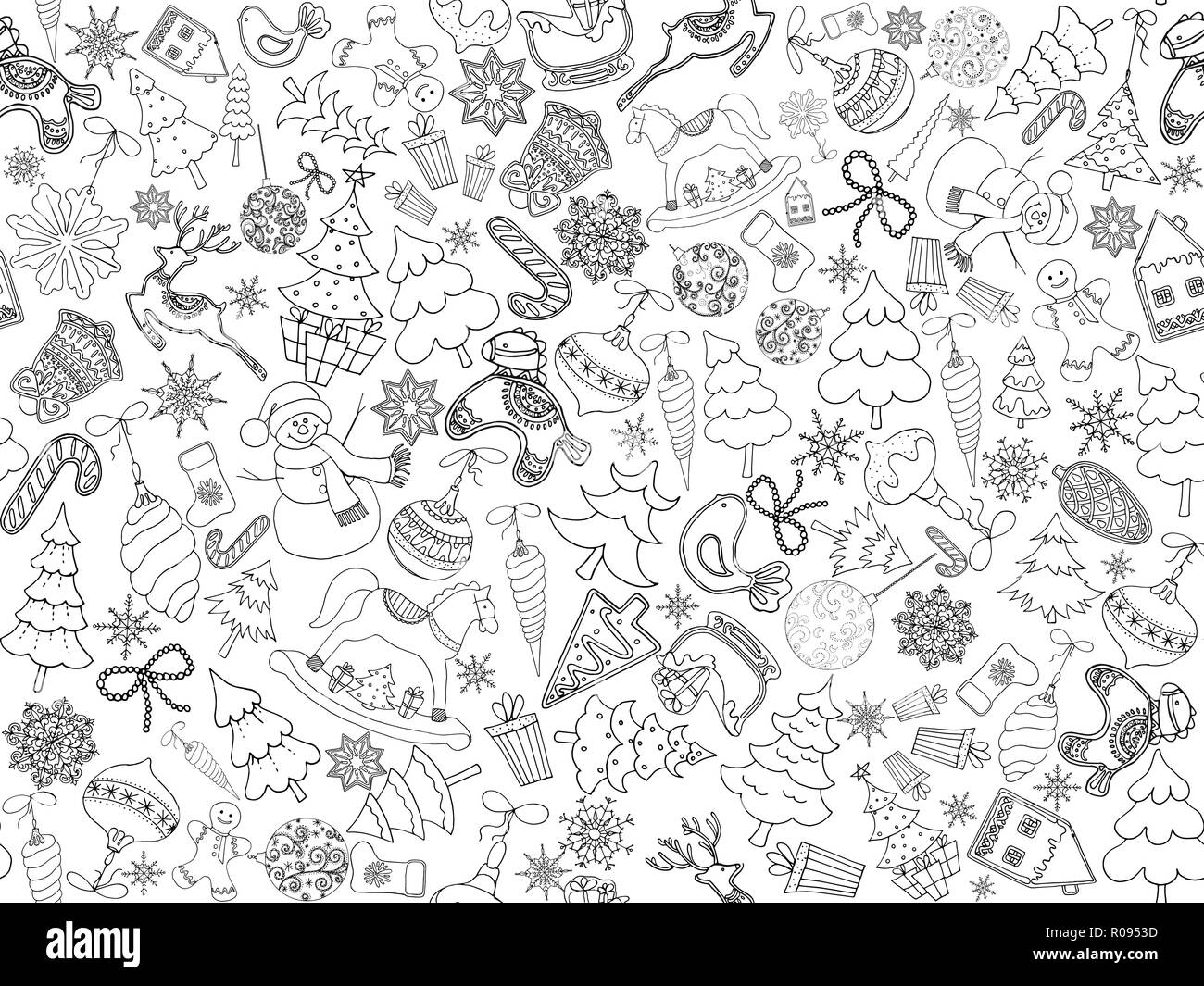 Seamless pattern of hand drawn doodle style Christmas related objects ...