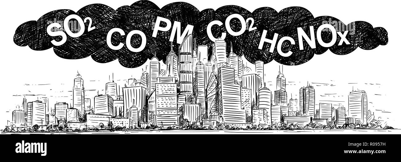 Vector Artistic Drawing Illustration of City Covered by Smoke and Air ...