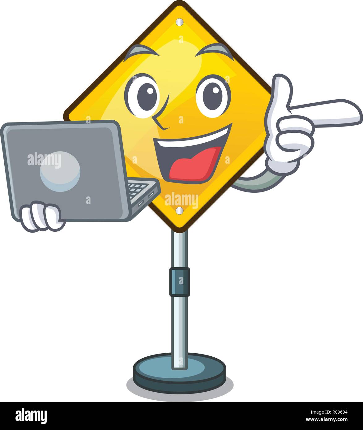 With laptop harm warning sign shaped on cartoon Stock Vector Image ...