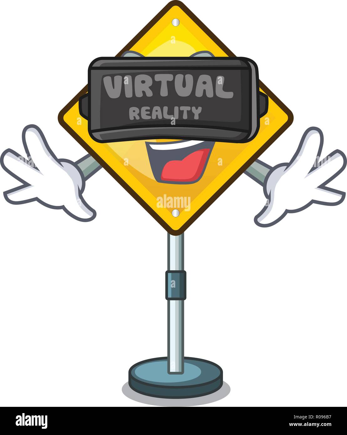 Virtual reality Hazard warning attention sign sahaped cartoon Stock ...