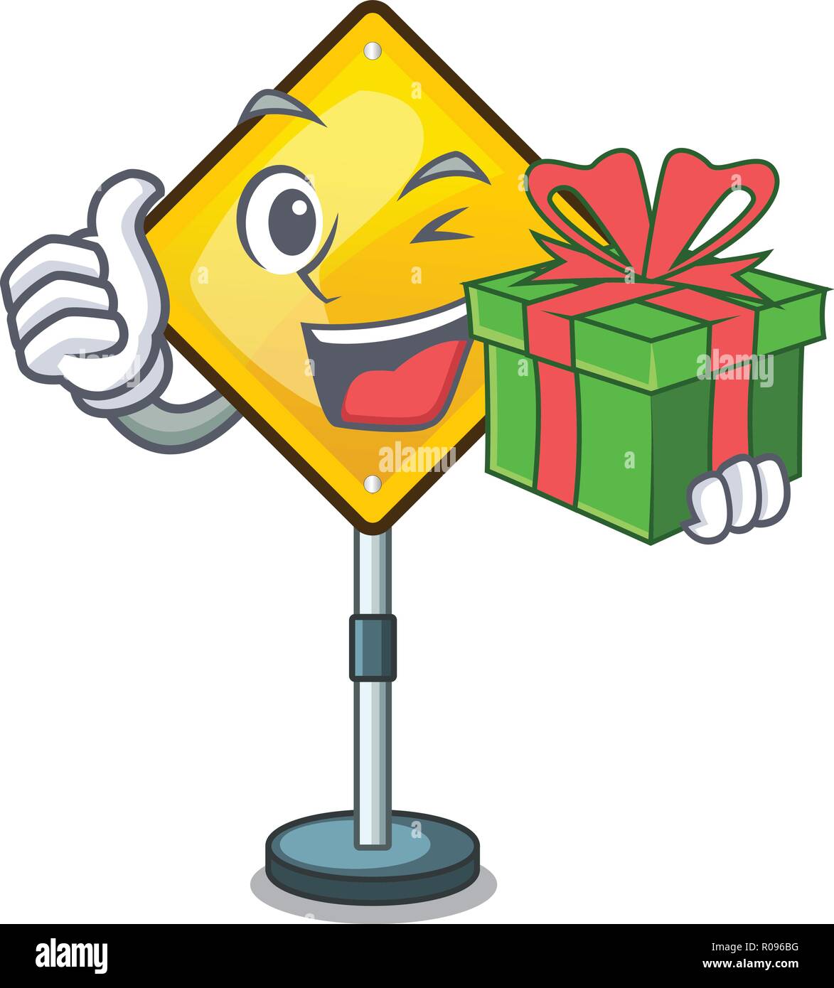 With gift Hazard warning attention sign sahaped cartoon Stock Vector ...