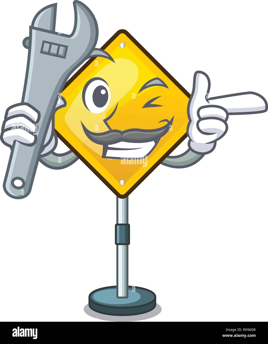 Mechanic warning sign with exclamation mark mascot Stock Vector Image ...