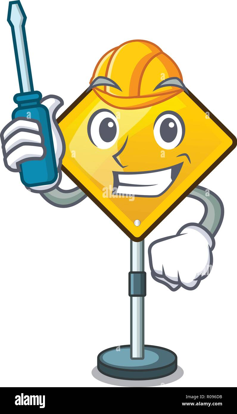 Automotive warning sign with exclamation mark mascot Stock Vector Image ...