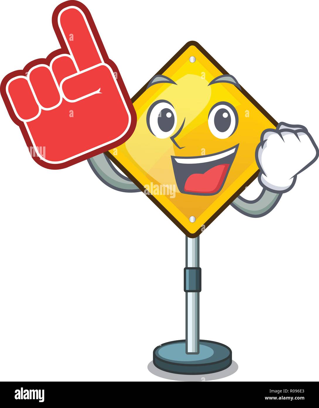 Foam finger warning sign with exclamation mark mascot Stock Vector ...