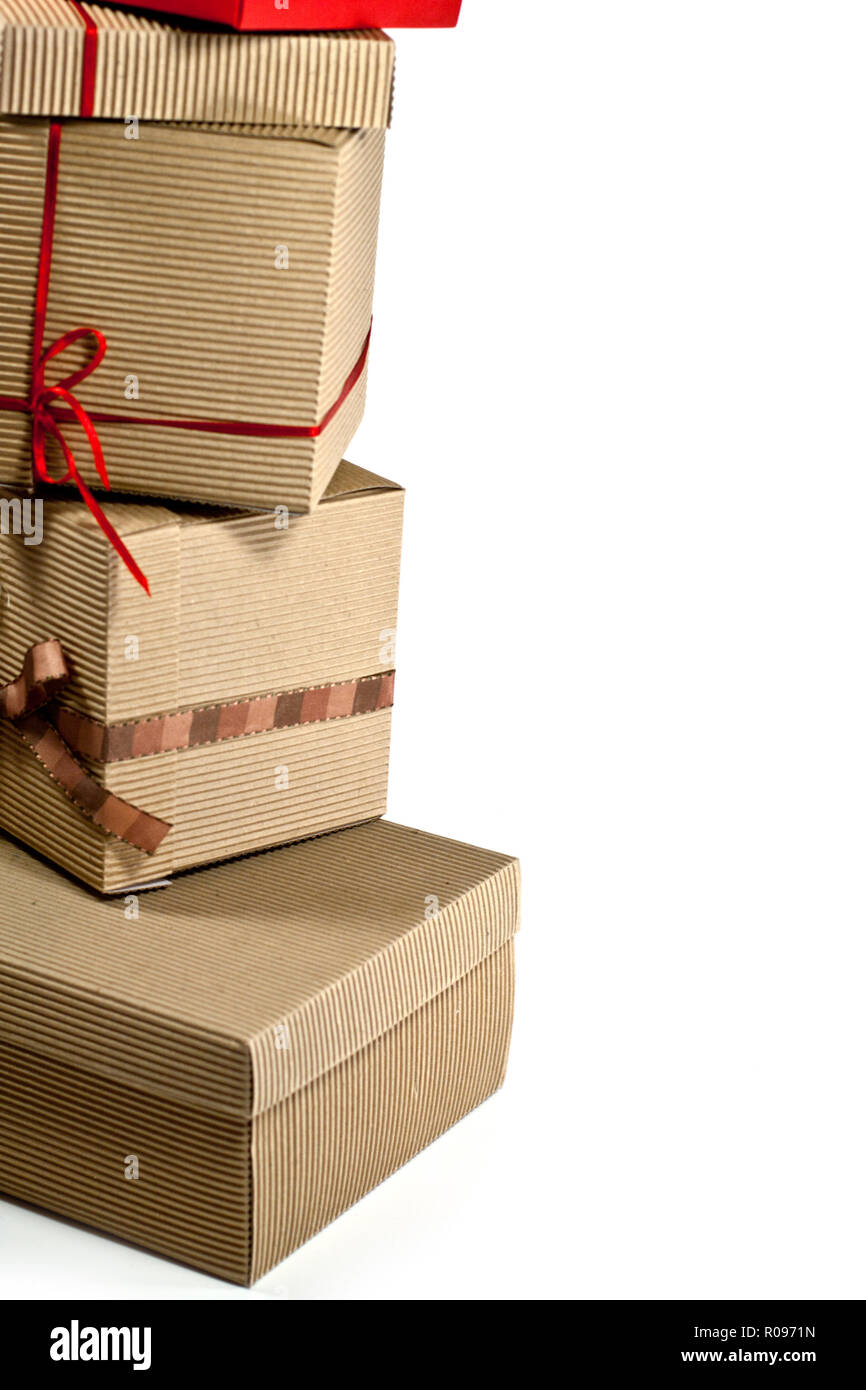 stack of cardboard boxes closeup on white background Stock Photo - Alamy