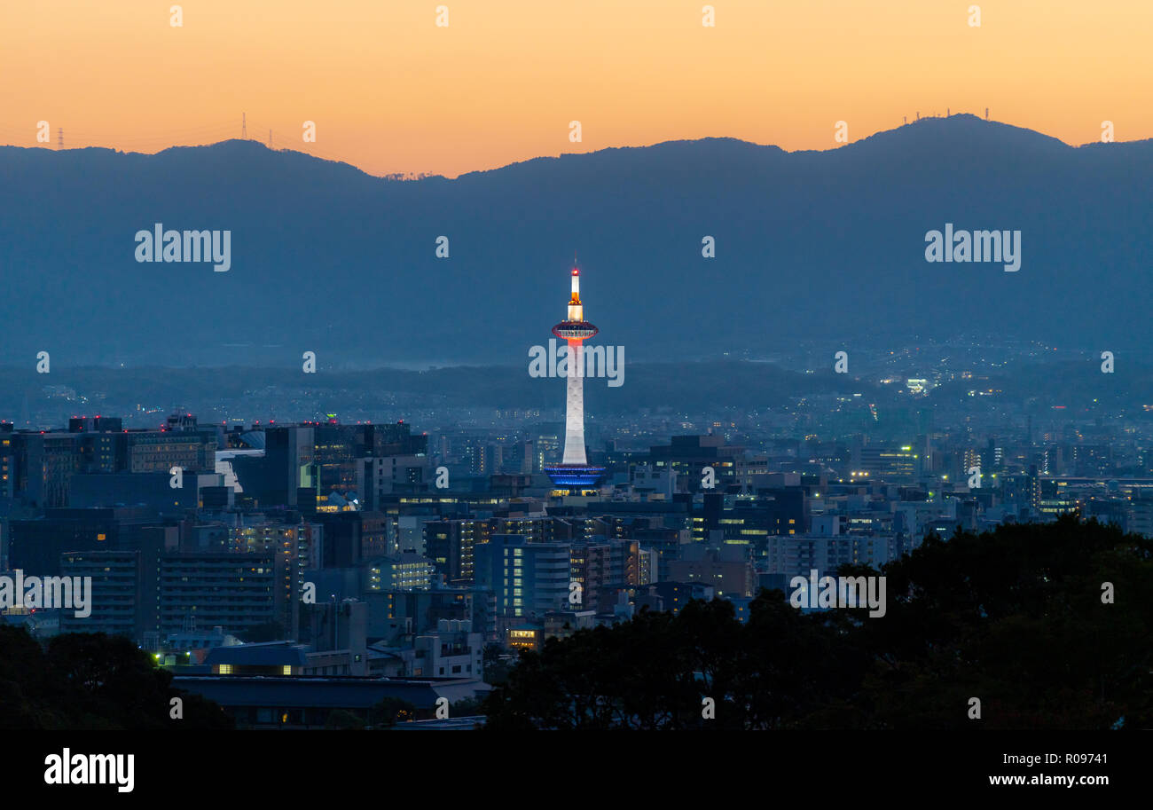 Kyoto city view in sunset, with Kyoto tower Stock Photo - Alamy