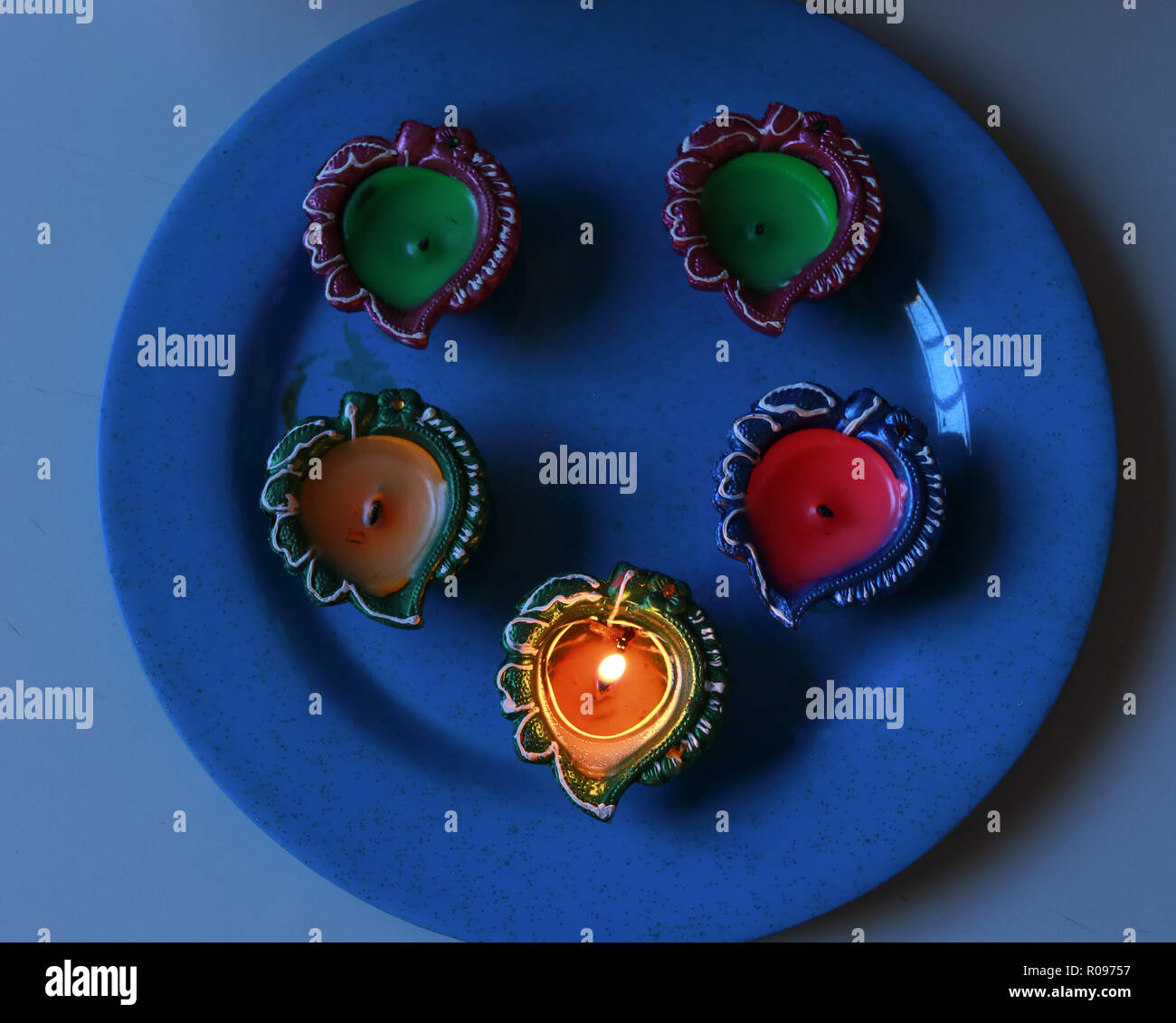 Diyas arranged in diffrent ways to celebration of diwali and dhanteras ...