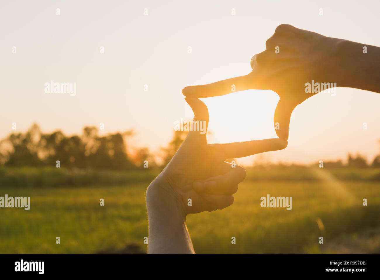 Woman making rectangle fingers hi-res stock photography and images - Alamy