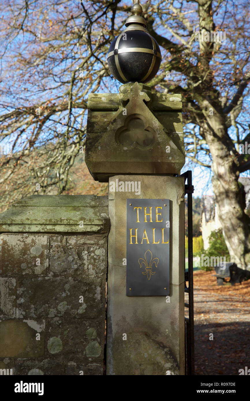 The main gates to The Hall at Abbey-Cwm-Hir Stock Photo - Alamy