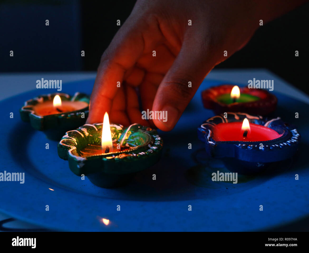 Diyas arranged in diffrent ways to celebrate diwali and dhanteras Stock ...