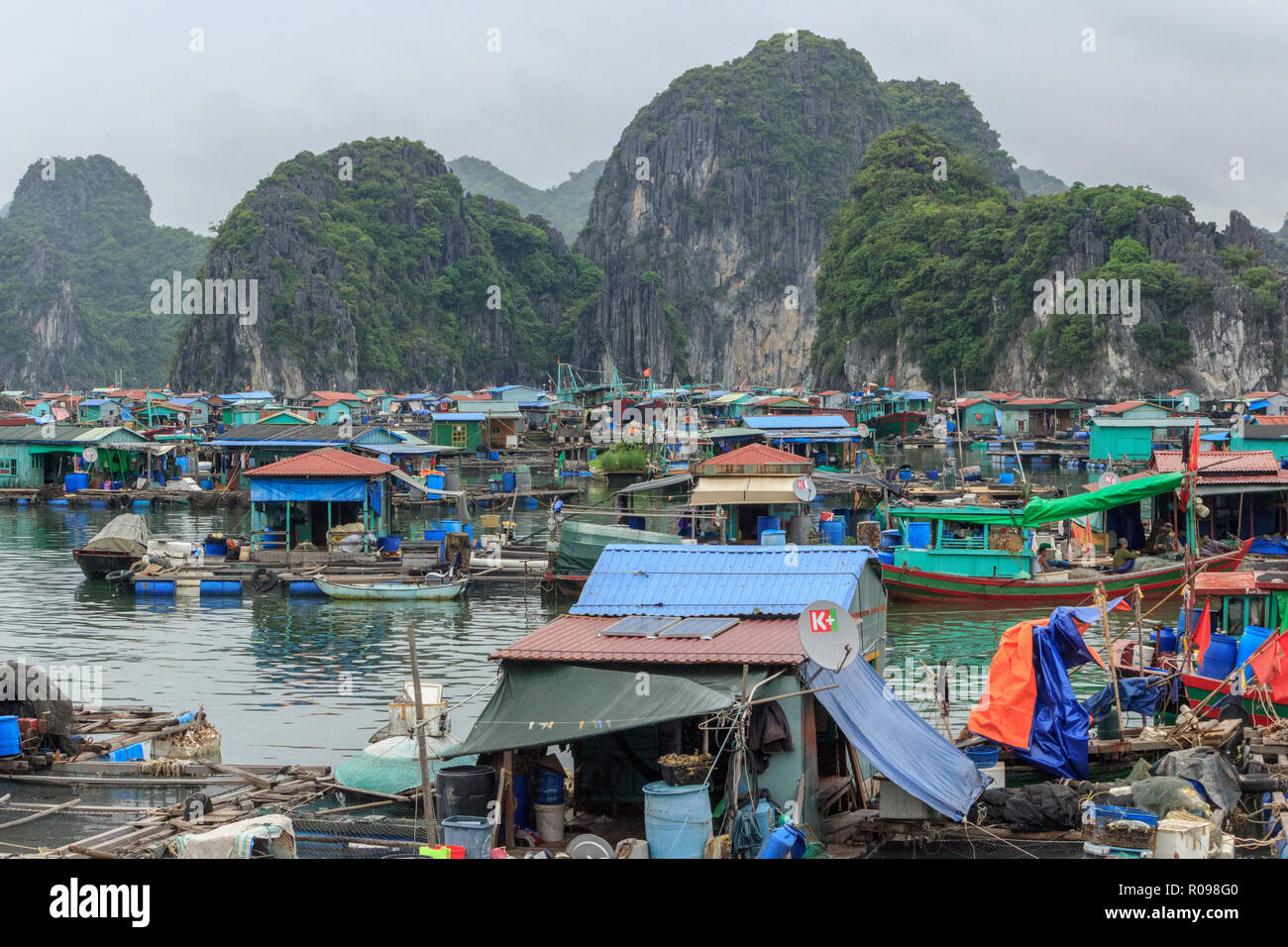 floating fish farm in ha long bay vietnam Stock Photo - Alamy
