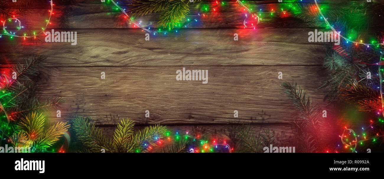 Christmas Fairy Lights on Wood. Christmas Background with String Lights ...