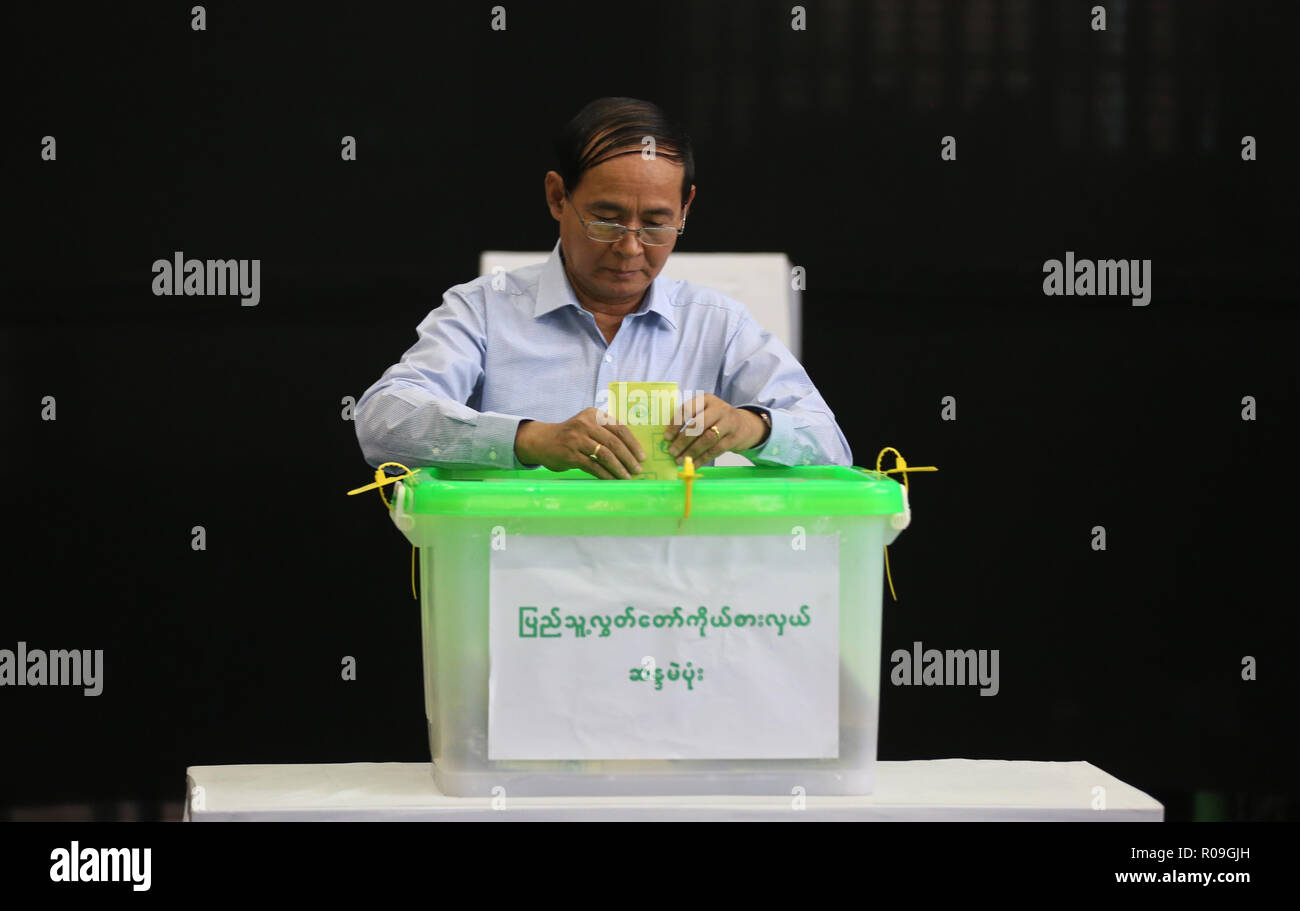 Yangon, Myanmar. 3rd Nov, 2018. Myanmar President U Win Myint casts ...