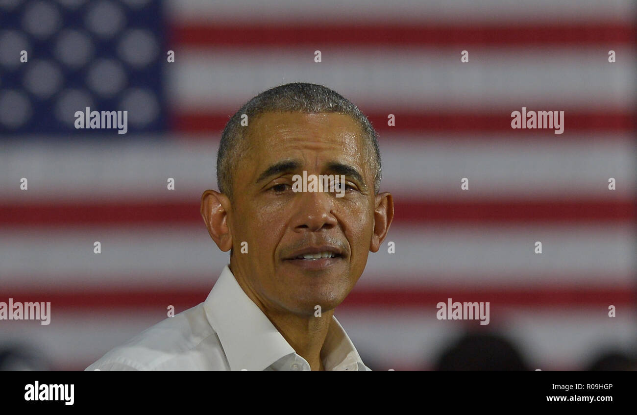 Miami, Florida, USA. 02nd Nov, 2018. Former U.S. President Barack Obama ...