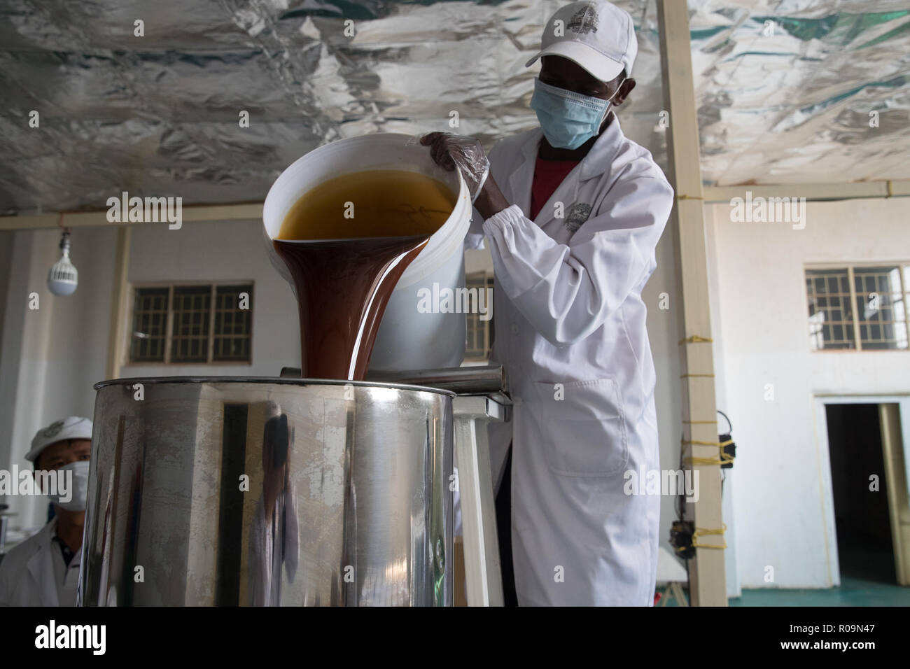 Kabwe, Zambia's Kabwe town. 3rd Nov, 2018. A worker at Mpund Wild Honey ...