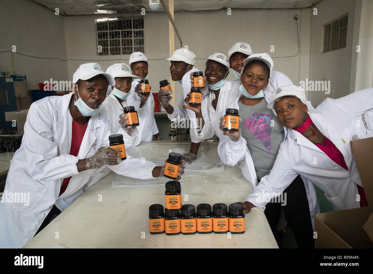 Kabwe, Zambia's Kabwe town. 3rd Nov, 2018. Workers at Mpund Wild Honey ...
